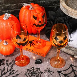 Whaline 3 Pack Halloween Wine Glasses 10oz Orange Pumpkin Red Wine Glasses Jack-O-Lantern Long Stem Drinking Glasses Halloween Party Cups for Restaurants Bars Home Halloween Party Supplies