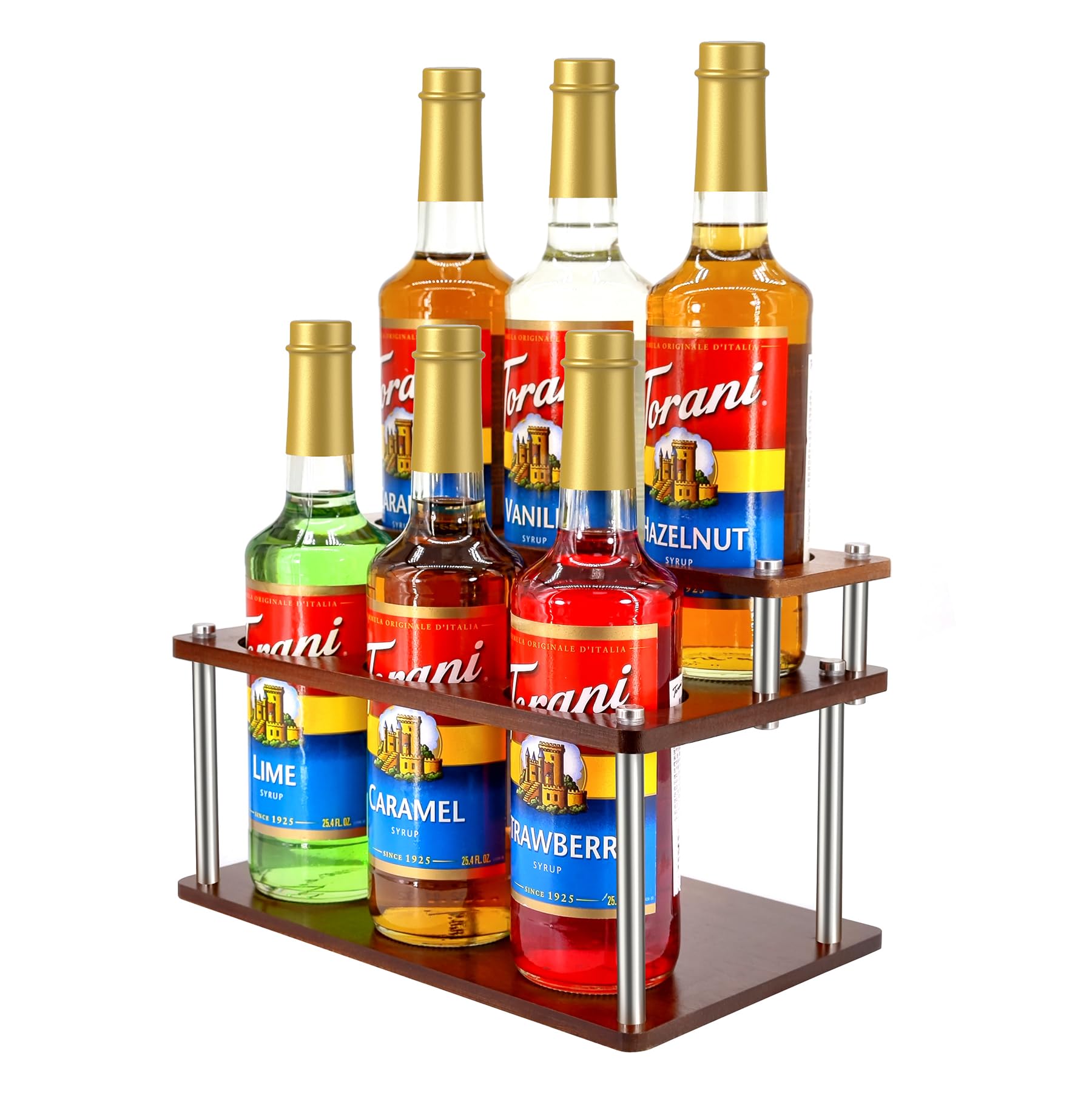 SHILFID Coffee Syrup Organizer Rack,2-Tier Coffee Syrup Stand Holder for Coffee Station Countertop,6 Bottles Storage Display Shelves for Wine, Dressing Cocktail in Coffee Bar