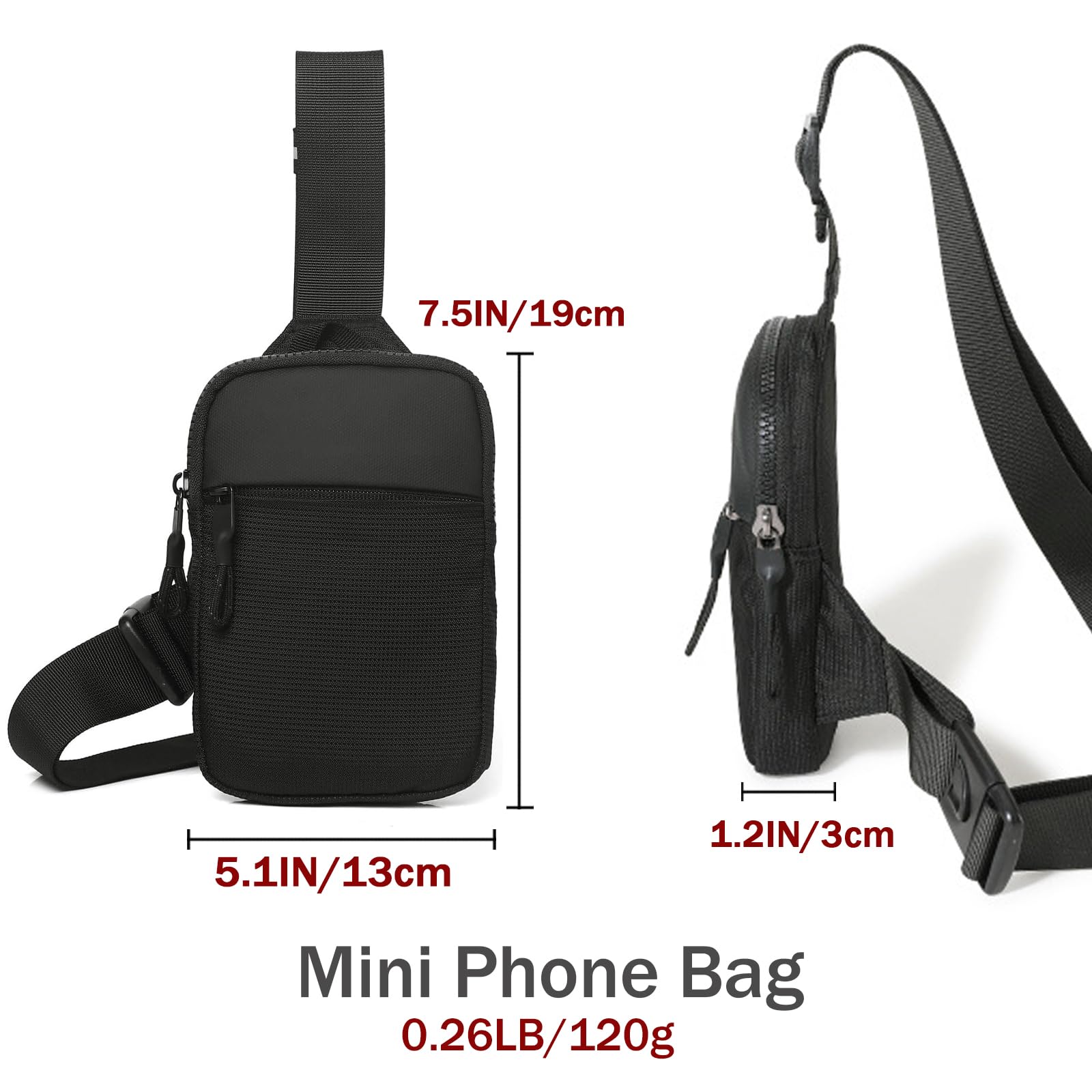 Mini Sling Bag Men Women Small Crossbody Bag Fanny Packs Casual Phone Chest Bag Personal Pocket Bag Backpack for Travel Hiking (Mini-Black)