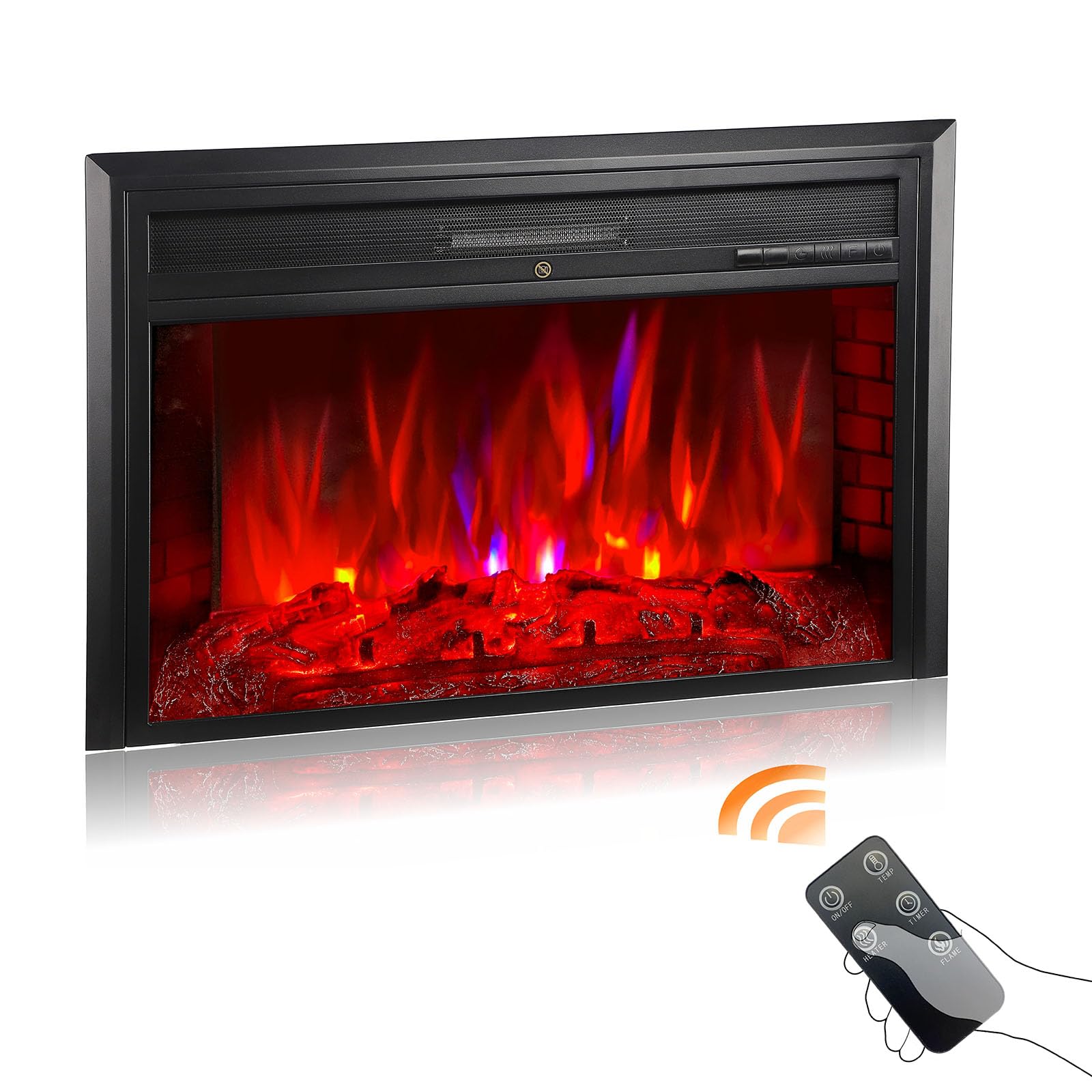 AckMizz Electric Fireplace Insert, 28 Inch Recessed Fireplace Heater in Wall with Remote Control, Adjustable Flame Brightness & Speed, 750W/1500W, Black (28" W X 22" H)