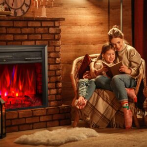 AckMizz Electric Fireplace Insert, 28 Inch Recessed Fireplace Heater in Wall with Remote Control, Adjustable Flame Brightness & Speed, 750W/1500W, Black (28" W X 22" H)