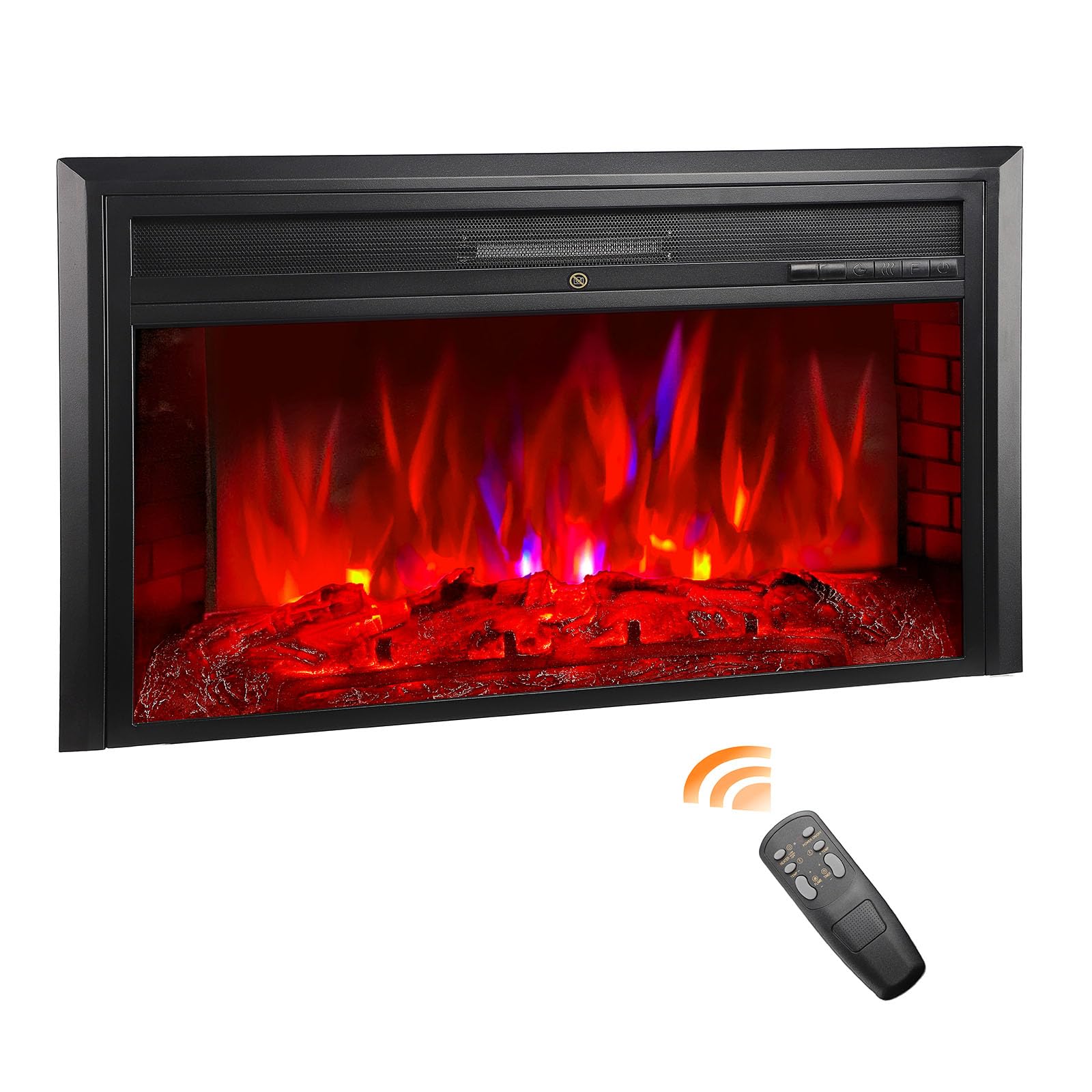 AckMizz Electric Fireplace Insert, 32 Inch Recessed Fireplace Heater in Wall with Remote Control, Adjustable Flame Brightness & Speed, 750W/1500W, Black (32" W X 22" H)