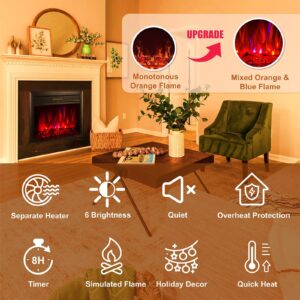 AckMizz Electric Fireplace Insert, 32 Inch Recessed Fireplace Heater in Wall with Remote Control, Adjustable Flame Brightness & Speed, 750W/1500W, Black (32" W X 22" H)