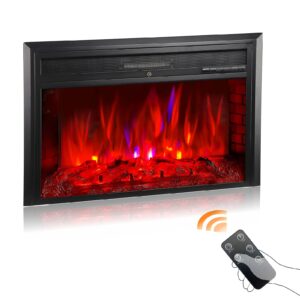 ackmizz electric fireplace insert, 26 inch recessed fireplace heater in wall with remote control, adjustable flame brightness & speed, 750w/1500w, black (26" w x 22" h)