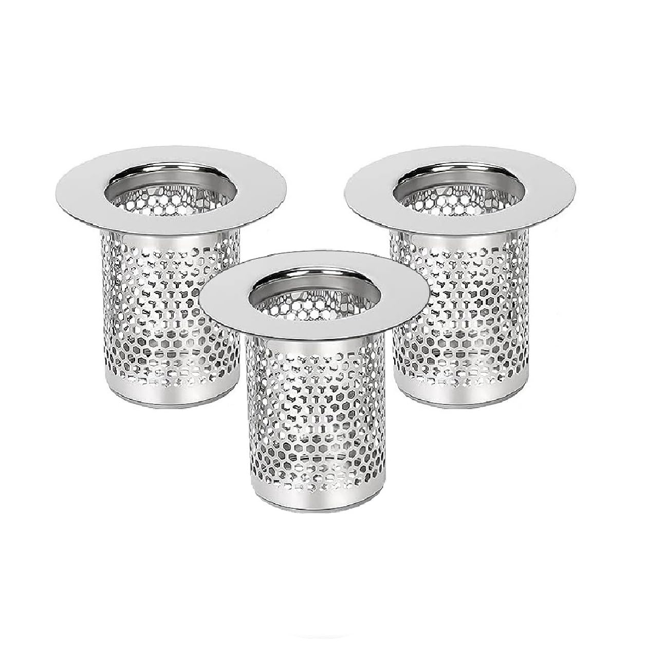 CNSZNAT Bathtub Drain Cover, Bathroom Sink Strainer, Hair Catcher for Shower Drain and Floor Drain, Deep Stainless Steel Sink Strainer，Fit Hole Size from 1.55" to 1.8", Depth Than 1.97",3 Pack (1.3”)