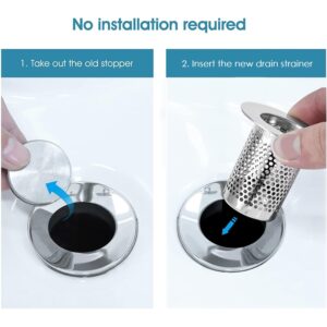 CNSZNAT Bathtub Drain Cover, Bathroom Sink Strainer, Hair Catcher for Shower Drain and Floor Drain, Deep Stainless Steel Sink Strainer，Fit Hole Size from 1.55" to 1.8", Depth Than 1.97",3 Pack (1.3”)