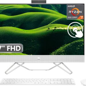 HP 27" Touchscreen All in One Desktop Computer, 27" Touch FHD, 8 Core AMD Ryzen 7 Processor, 32GB DDR4 RAM, 1TB SSD, WiFi, Bluetooth, 1080P Webcam, Wireless Keyboard and Mouse Combo, Windows 11 Home