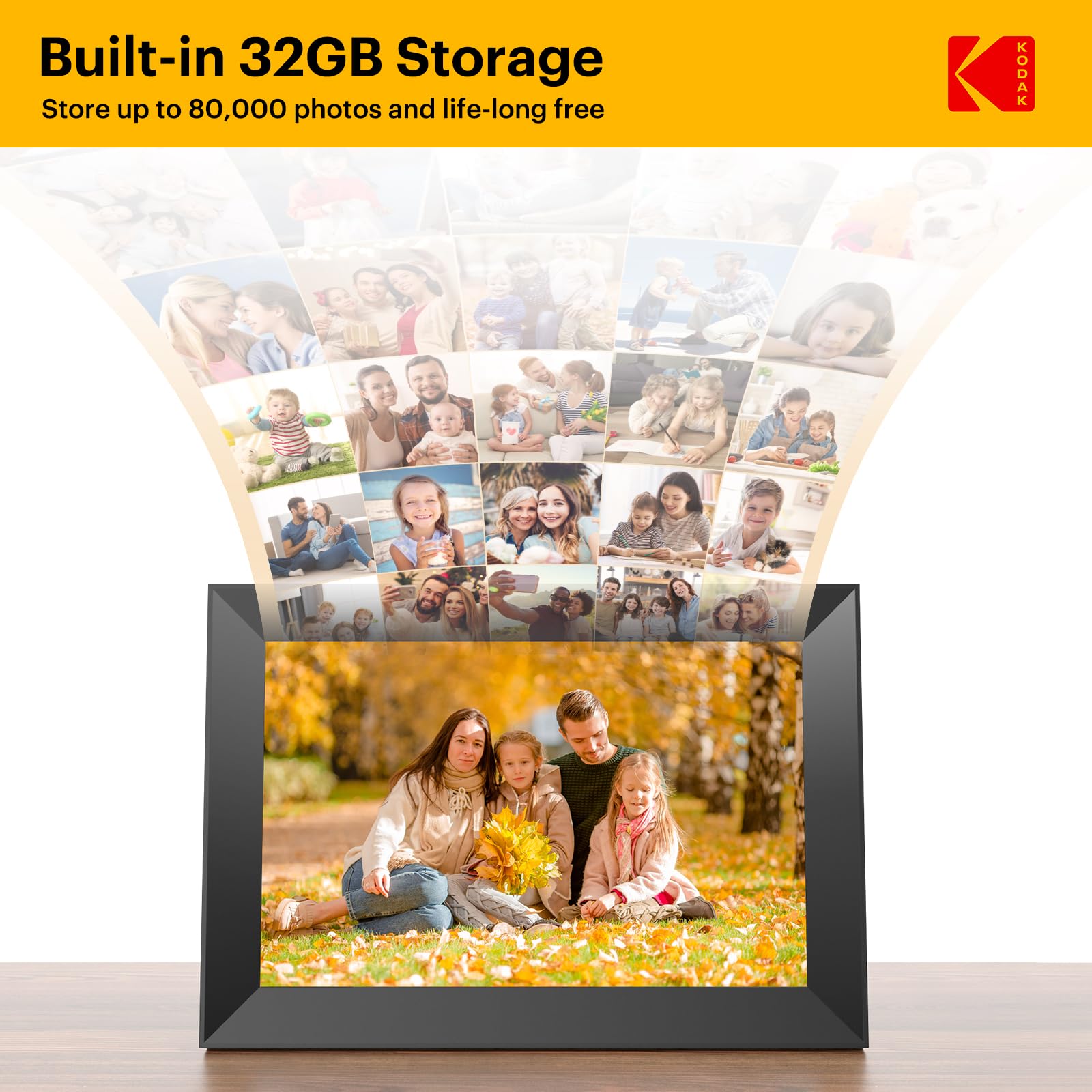 KODAK 10.1Inch WiFi Digital Picture Frame,1280x800 HD IPS Touch Screen, Electronic Smart Photo Frame with 32GB Memory, Auto-Rotate, Instantly Share Photos/Videos from Anywhere