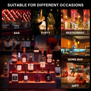 DobleCliCli LED 3 Tier 24 Inch Bar Bottle Display Shelf, Lighted Liquor Bottle Display Shelf with App & Remote Control, Lighted LED Bar Shelves for Home, Party, Walnut