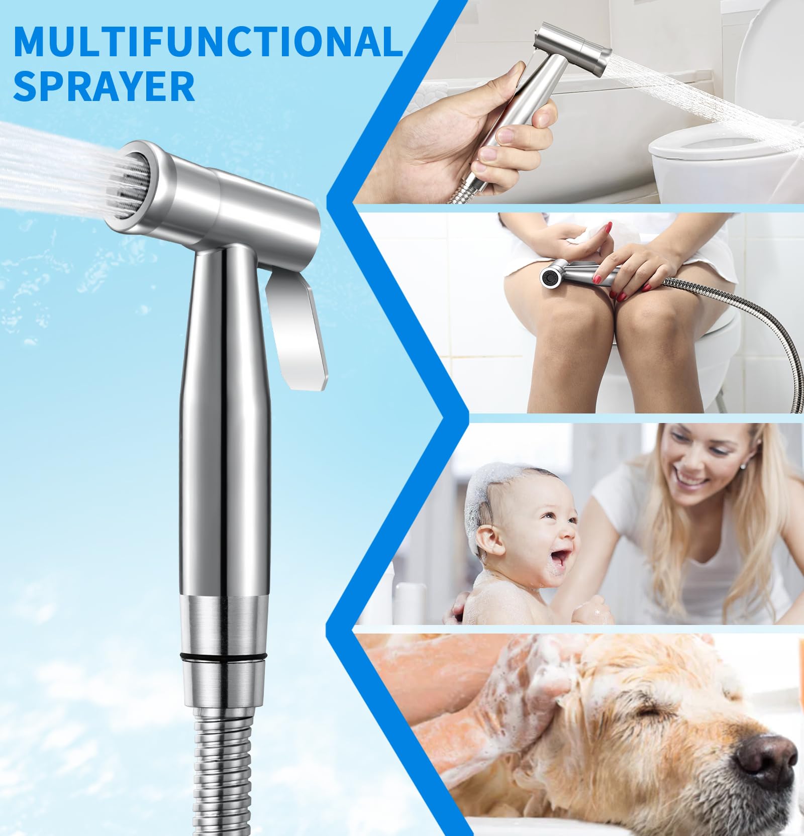 Toilet Handheld Bidet Water Sprayer: Muslim Shower Hand Held Bidet Sprayer Hose Set for Cloth Diaper Washer Bathroom Sink Toilets Bidets Cleaning Faucet Jet Spray Valve Attachment Kit Stainless Steel