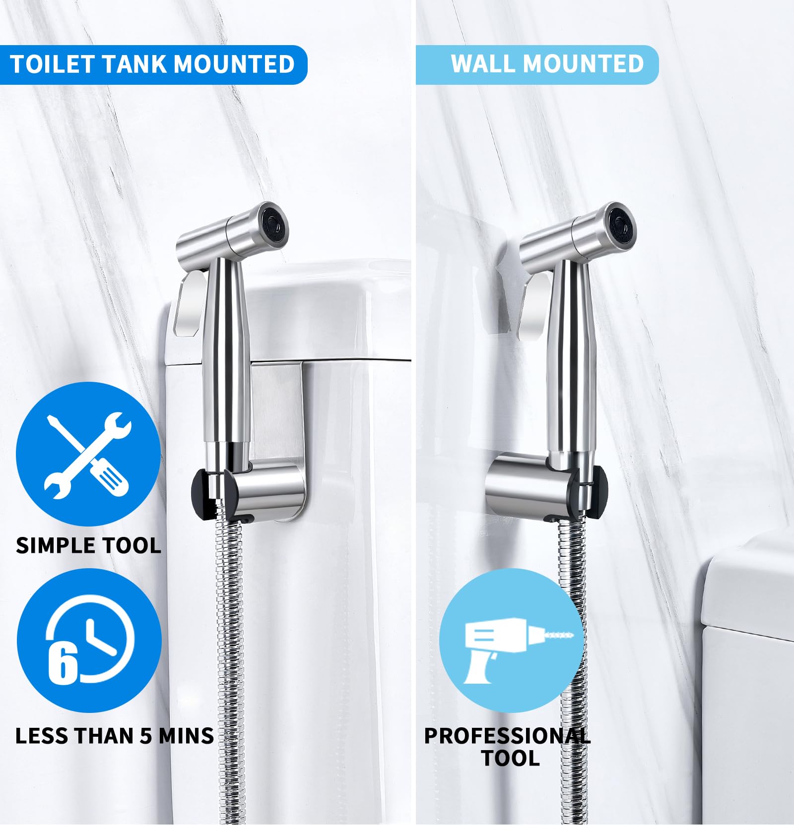 Toilet Handheld Bidet Water Sprayer: Muslim Shower Hand Held Bidet Sprayer Hose Set for Cloth Diaper Washer Bathroom Sink Toilets Bidets Cleaning Faucet Jet Spray Valve Attachment Kit Stainless Steel