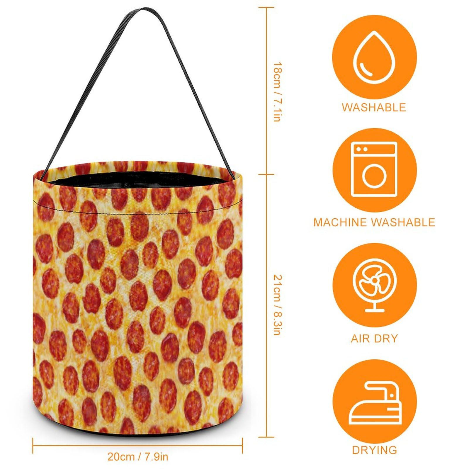 MISTHO Realistic Pizza Pattern Halloween Trick or Treat Bag Bucket Halloween Candy Buckets for Halloween Treat Baskets Bags