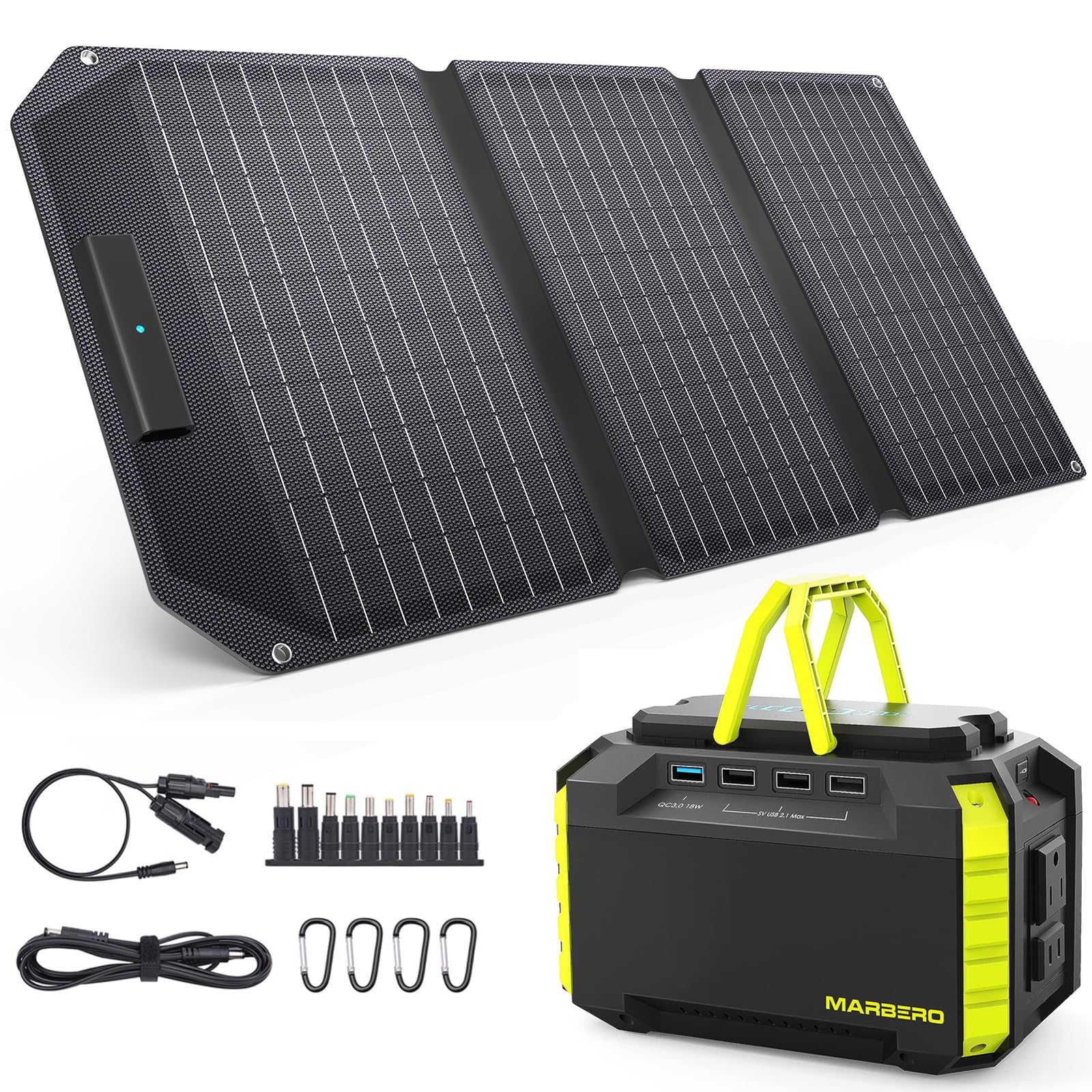 MARBERO Portable Power Station with Solar Panel Kit Solar Generator Included 110V Laptop Charger for Outdoor Home Camping Emergency RV