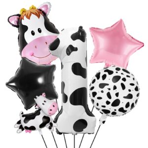 6 pcs cow print balloons 1st birthday party supplies cow farm animal theme decorations cowgirl western 40 inch number 1 balloon star for baby shower girls boys