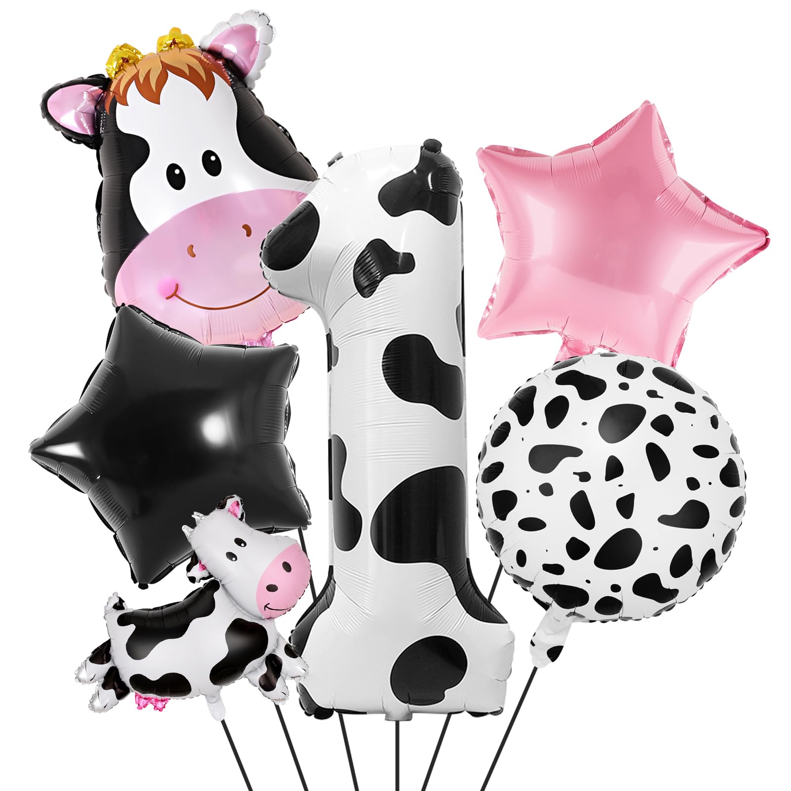 6 Pcs Cow Print Balloons 1st Birthday Party Supplies Cow Farm Animal Theme Decorations Cowgirl Western 40 Inch Number 1 Balloon Star for Baby Shower Girls Boys