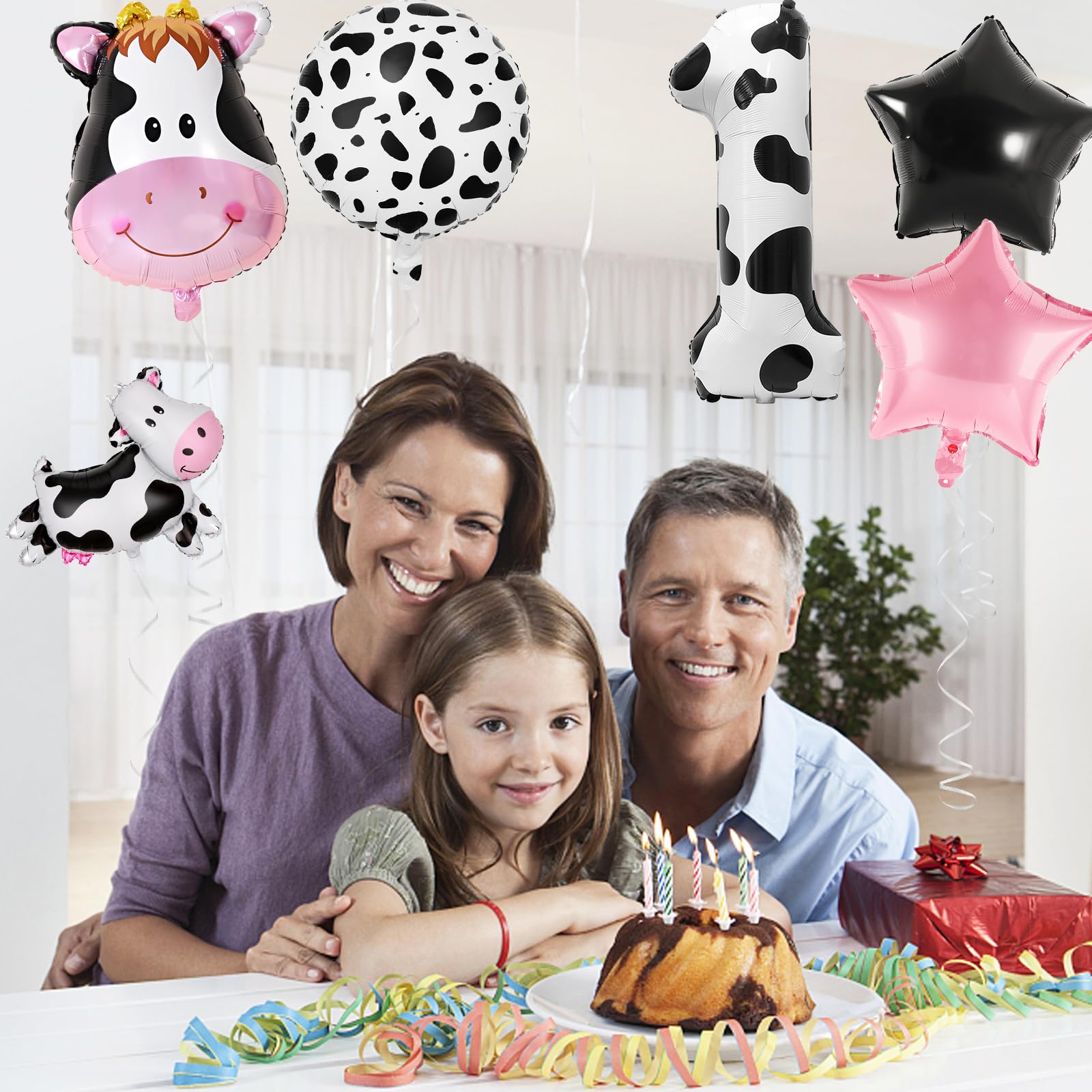 6 Pcs Cow Print Balloons 1st Birthday Party Supplies Cow Farm Animal Theme Decorations Cowgirl Western 40 Inch Number 1 Balloon Star for Baby Shower Girls Boys