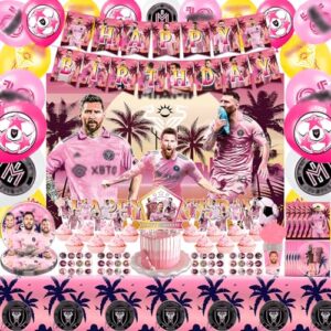 𝓜𝓮𝓼𝓼𝓲 birthday party decorations 136pcs pink miami birthday supplies,include happy birthday banner,balloons,cake topper,cupcake topper backdrop,tablecloth etc meet all your needs