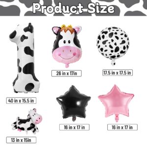 6 Pcs Cow Print Balloons 1st Birthday Party Supplies Cow Farm Animal Theme Decorations Cowgirl Western 40 Inch Number 1 Balloon Star for Baby Shower Girls Boys