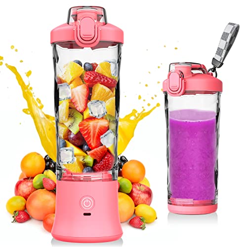 Portable Blender, Cordless Personal Blender for Shakes and Smoothies USB Rechargeable, 20 Oz Mini Fruit Juice Blender Mixer with 6 Blades for Kitchen/Home/Travel