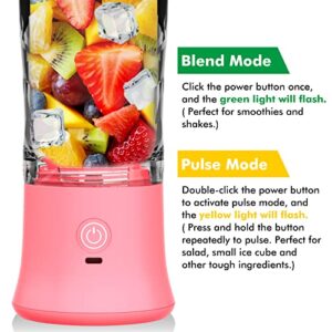 Portable Blender, Cordless Personal Blender for Shakes and Smoothies USB Rechargeable, 20 Oz Mini Fruit Juice Blender Mixer with 6 Blades for Kitchen/Home/Travel