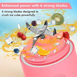 Portable Blender, Cordless Personal Blender for Shakes and Smoothies USB Rechargeable, 20 Oz Mini Fruit Juice Blender Mixer with 6 Blades for Kitchen/Home/Travel