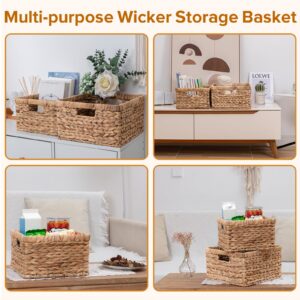 OEHID Water Hyacinth Storage Baskets, 2 Pack Rattan Storage Baskets for Organizing + 2 Pack Toilet Tank Paper Basket with 3-Section