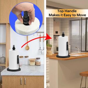 Manduoye 2 in 1 Paper Towel Holder with Spray Bottle, Paper Towel Holder One-Handed Operation with Non Slip Weighted Base, Paper Towel Holder Countertop for Kitchen and Bathroom (Black)