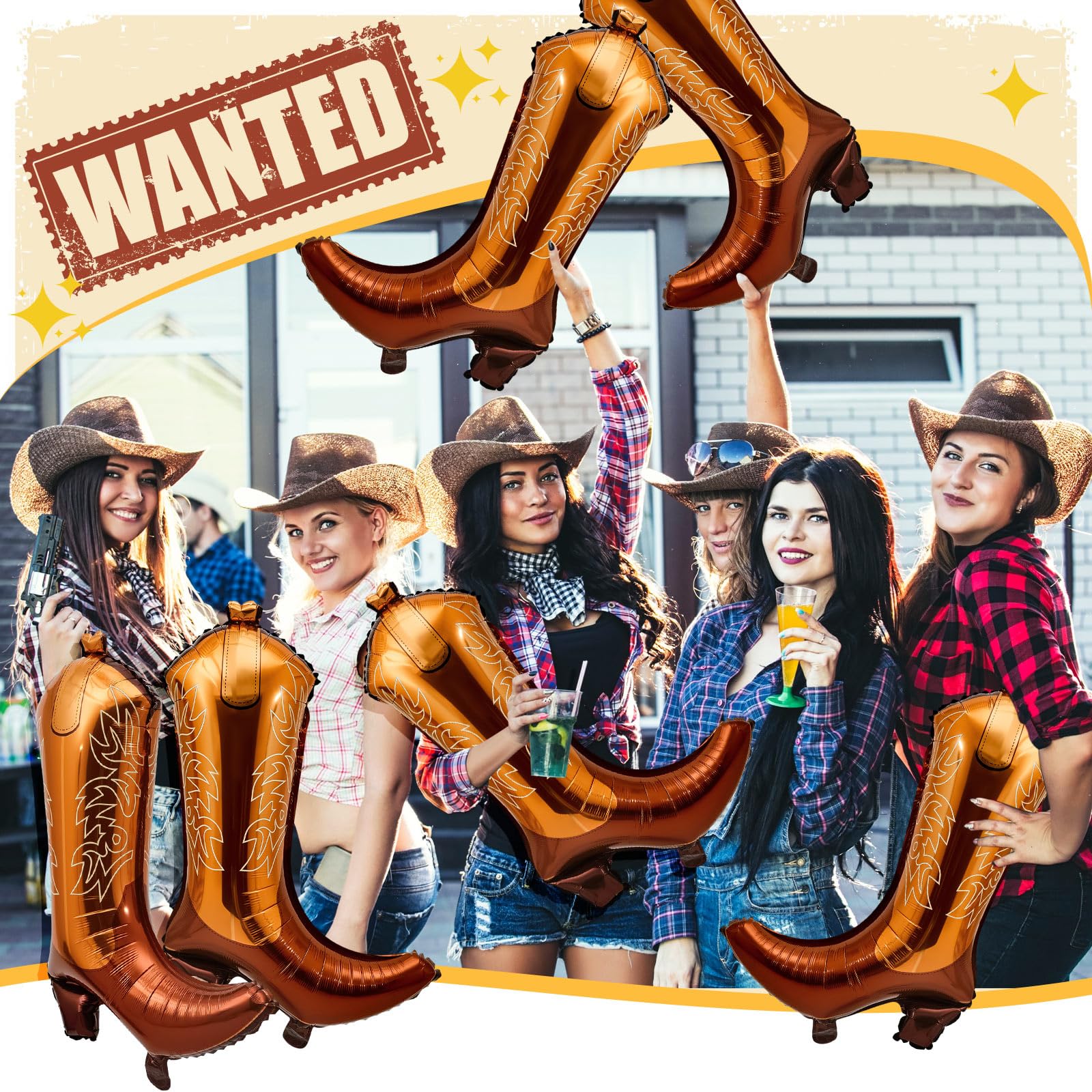 Wettarn 12 Pcs Western Cow Boot Balloons 30 Inch Cowgirl Cowboy Balloons Foil Balloon for Last Rodeo Bachelorette Party, Cowgirl Cowboy Birthday Decorations Supplies(Brown)