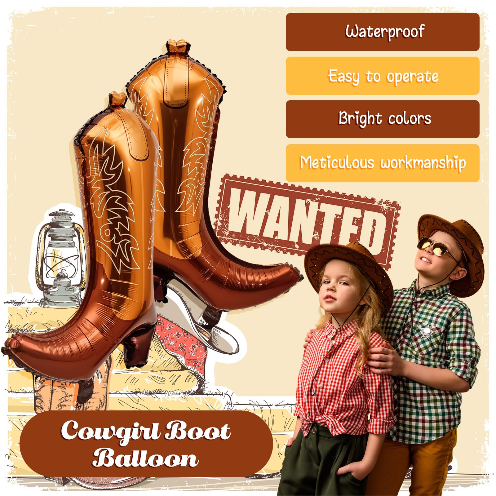 Wettarn 12 Pcs Western Cow Boot Balloons 30 Inch Cowgirl Cowboy Balloons Foil Balloon for Last Rodeo Bachelorette Party, Cowgirl Cowboy Birthday Decorations Supplies(Brown)