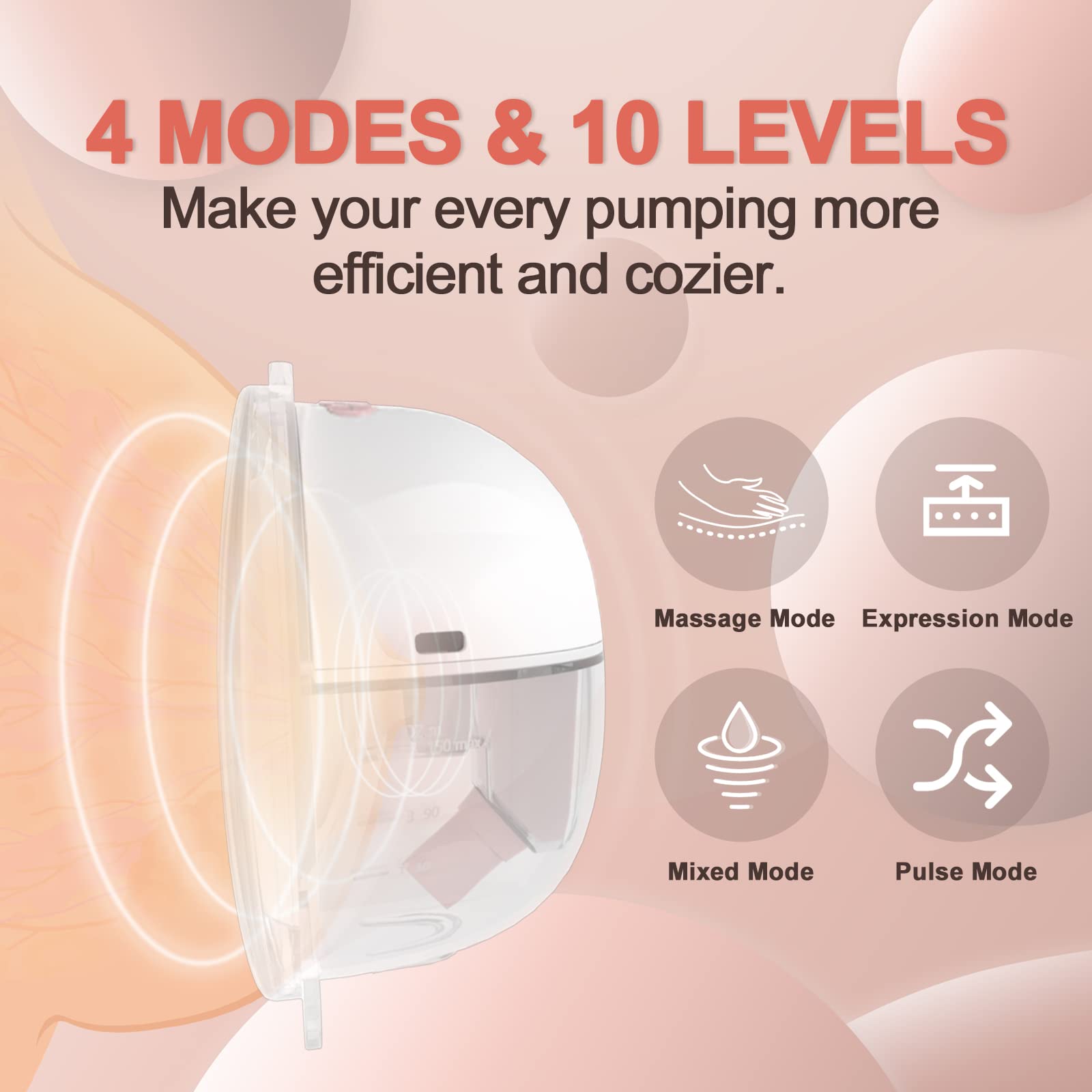 Wearable Breast Pump,PatPat Double Hands Free Breast Pump with 4 Modes 10 Levels Portable Electric Breast Pump 24mm/19mm/17mm,2 Pack Wearable Pumps Easy to Use and Clean,Leak-Proof