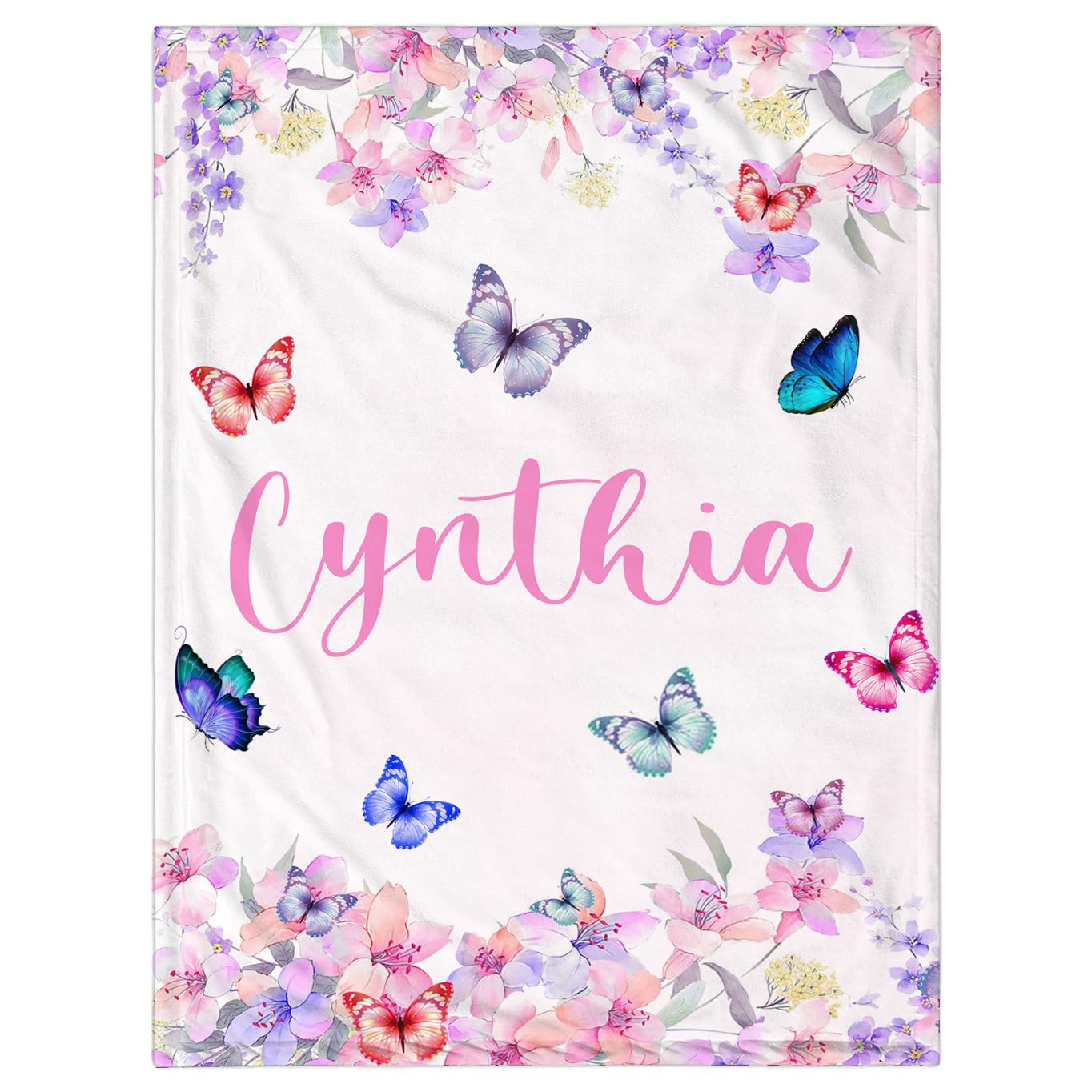 UJDUYSD Personalized Baby Blanket for Girls, Custom Baby Blanket with Name, Soft Cozy Personalized Name Blankets for Kids, Custom Butterfly Blanket for Infant Toddler, Baby Gift Blanket for Birthday