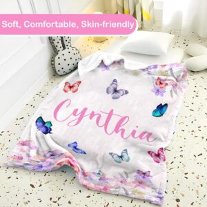 UJDUYSD Personalized Baby Blanket for Girls, Custom Baby Blanket with Name, Soft Cozy Personalized Name Blankets for Kids, Custom Butterfly Blanket for Infant Toddler, Baby Gift Blanket for Birthday