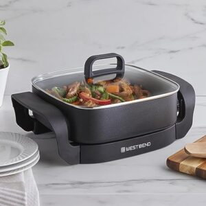 West Bend Electric Skillet, Family-Sized 3-Inch Deep with Diamond Shield Scratch-Resistant Non-Stick Finish, 12-Inch, Black