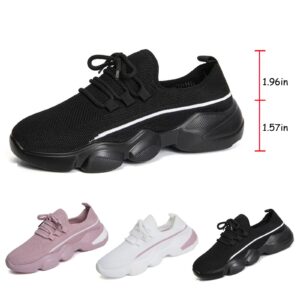 Women's Knit Lace Up Orthopedic Sneakers Lightweight Breathable Memory Foam Slip On Running Shoes with Arch Support Workout Work Tennis Shoes (Black,8.5)