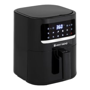 west bend compact air fryer 5-quart capacity with digital controls and 10 cooking presets, nonstick frying basket, 1500-watts, black