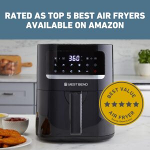 West Bend Compact Air Fryer 5-Quart Capacity with Digital Controls and 10 Cooking Presets, Nonstick Frying Basket, 1500-Watts, Black