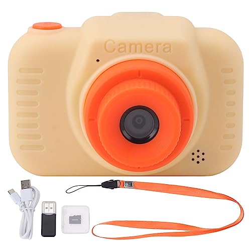 Qinlorgo Kids Digital Camera USB Rechargeable Dual Lens Portable 1080P Selfie Camera Toy with 32G Card for Outdoor Use (Beige)