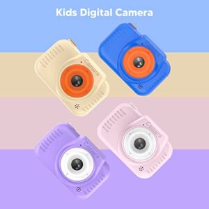 Qinlorgo Kids Digital Camera USB Rechargeable Dual Lens Portable 1080P Selfie Camera Toy with 32G Card for Outdoor Use (Beige)