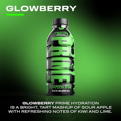 Prime Hydration Sports Drink by Logan Paul & KSI Glowberry - 12 x 500ml Pack