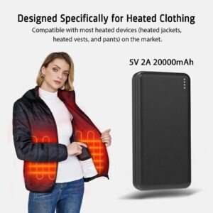 5V2A 20000mAh Battery Pack for Heated Vest Heated Jacket Power Bank for Heating Electric Vests Jackets Coat Hoodies Battery Pack for Man Women Heated Clothing (Not suit for 7.4V Heated Clothing)