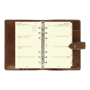 Filofax Malden Organizer, Personal Size, Ochre - Tactile, Full Grain Buffalo Leather, Six Rings, with Cotton Cream Week-to-View Calendar Diary, Multilingual, 2024 (C025808-24)