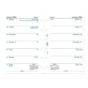 Filofax Calendar Diary Refill, Pocket Size, Week on One Page, White Paper, Unruled, English, 2024 (C68226-24)