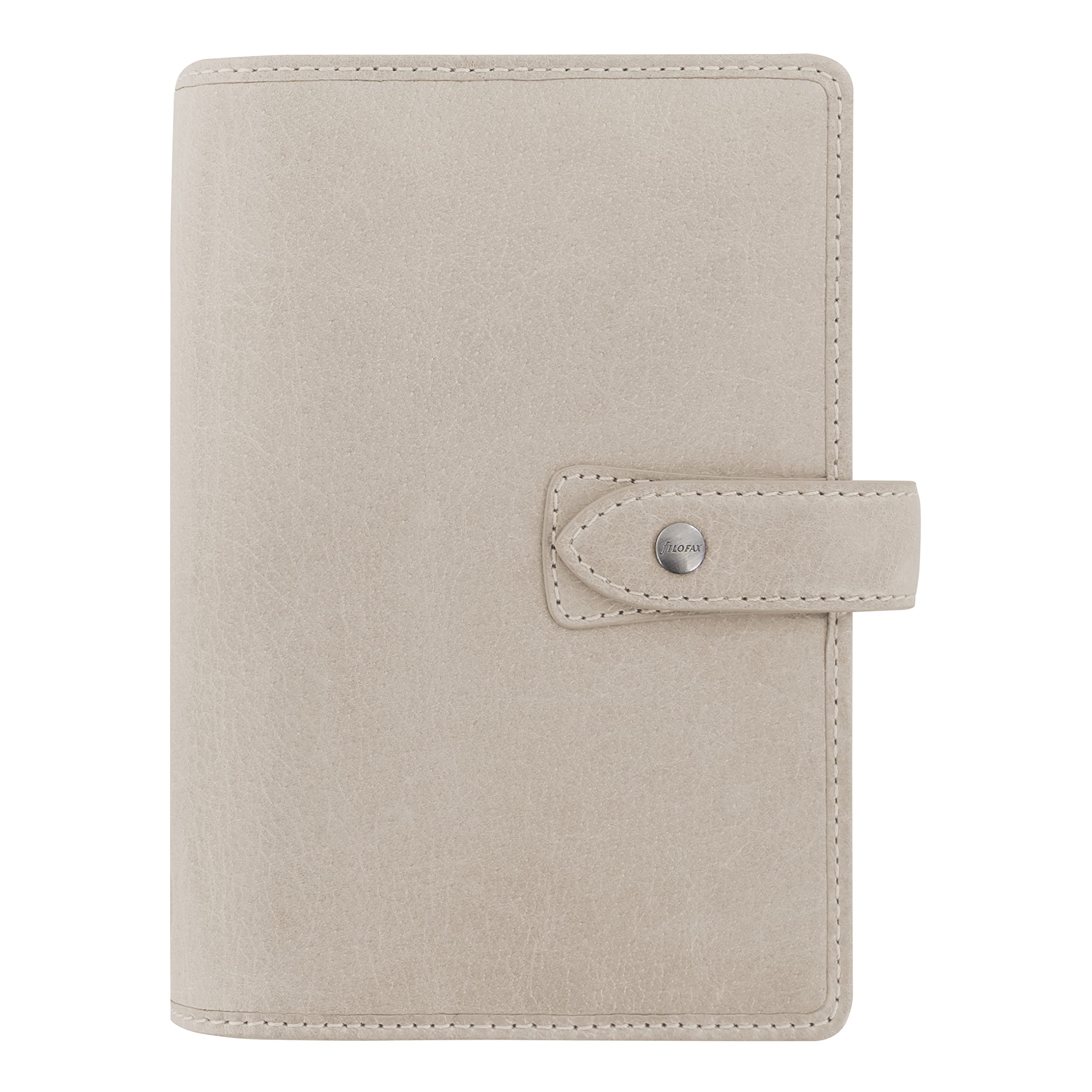 Filofax Malden Organizer, Personal Size, Stone - Tactile, Full Grain Buffalo Leather, Six Rings, with Cotton Cream Week-to-View Calendar Diary, Multilingual, 2024 (C025811-24)