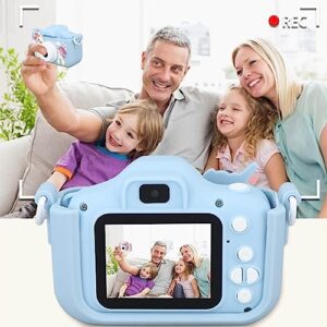 Kids Video Camera, Funny Kids Video Camera Toy Camera Auto Rechargeable 2.0 Inch IPS Screen for Boys Girls (Blue)