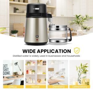 VIVOHOME Water Distiller Countertop 1.1 Gallon/4L 304 Stainless Steel Distilled Water Machine with Smart Switch Purifier Filter for Home Officek, Champagne