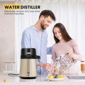 VIVOHOME Water Distiller Countertop 1.1 Gallon/4L 304 Stainless Steel Distilled Water Machine with Smart Switch Purifier Filter for Home Officek, Champagne