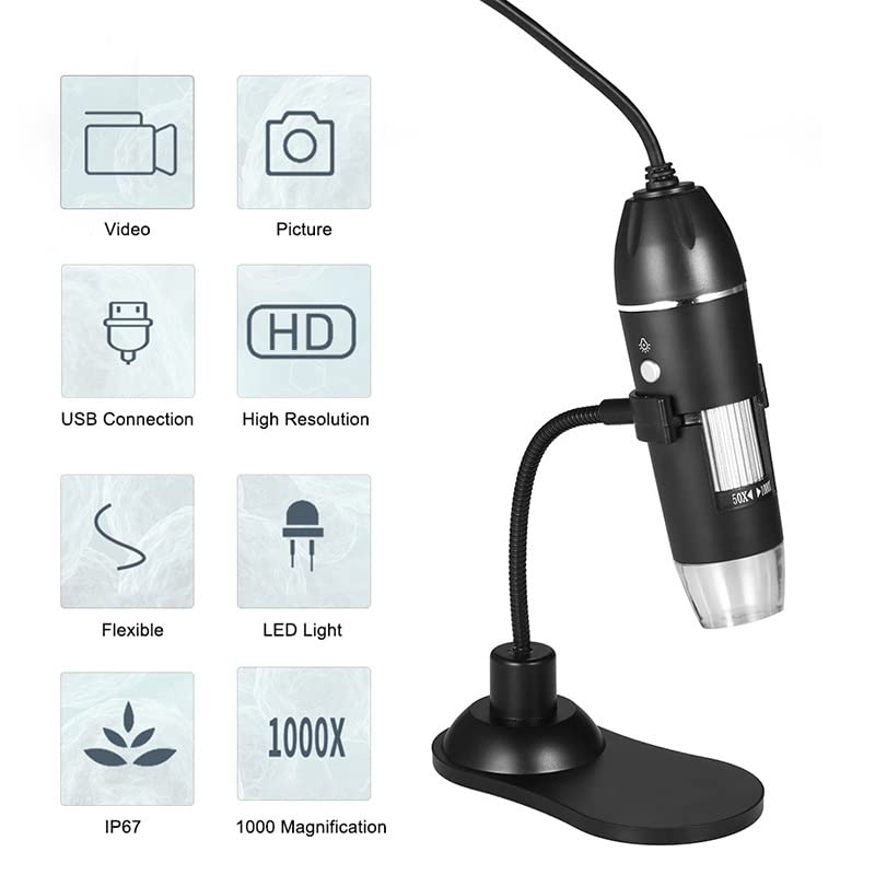 Handheld Digital Microscope Accessories Digital Zoom Microscope USB Magnifier 0.3MP Camera 8-LED Light Magnifying Glass 1000X Magnification Microscope Microscope Accessories