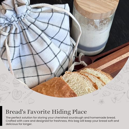 Touchet Heritage Bread Bags for Homemade Bread With Bowl Cover| Reusable Bread Bag| Sourdough Bread Bags| Linen Bread Bag| Homemade Bread Storage| Bread Proofing Cover| Bread Bag Set