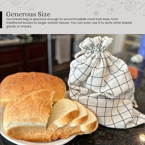 Touchet Heritage Bread Bags for Homemade Bread With Bowl Cover| Reusable Bread Bag| Sourdough Bread Bags| Linen Bread Bag| Homemade Bread Storage| Bread Proofing Cover| Bread Bag Set