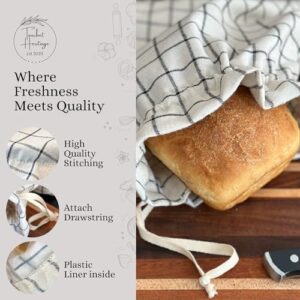 Touchet Heritage Bread Bags for Homemade Bread With Bowl Cover| Reusable Bread Bag| Sourdough Bread Bags| Linen Bread Bag| Homemade Bread Storage| Bread Proofing Cover| Bread Bag Set